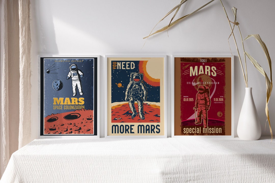 Gift Set of 3 Mars Posters for Teenager, NASA Wall Art, Astronaut Wall ...