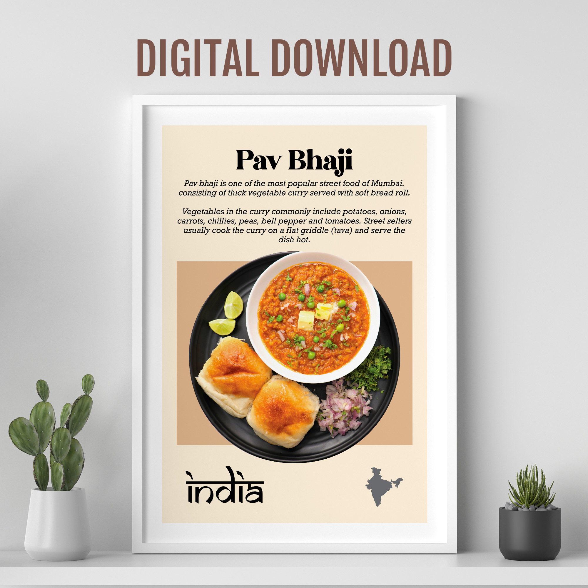 Pav Bhaji Food Poster, Desi Indian Food Art, Asian Food Art, Colourful ...