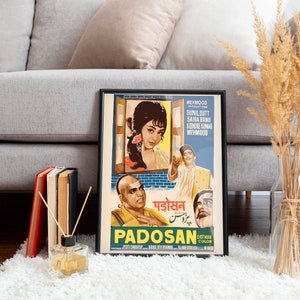 Padosan Movie Poster, Desi Wall Art, Bollywood Movie Poster, Retro Bollywood Poster, Indian Film ...