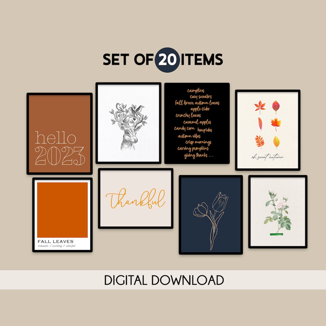 Thanksgiving Printable Gallery Wall Art Bundle, Set of 20 Prints, Fall ...
