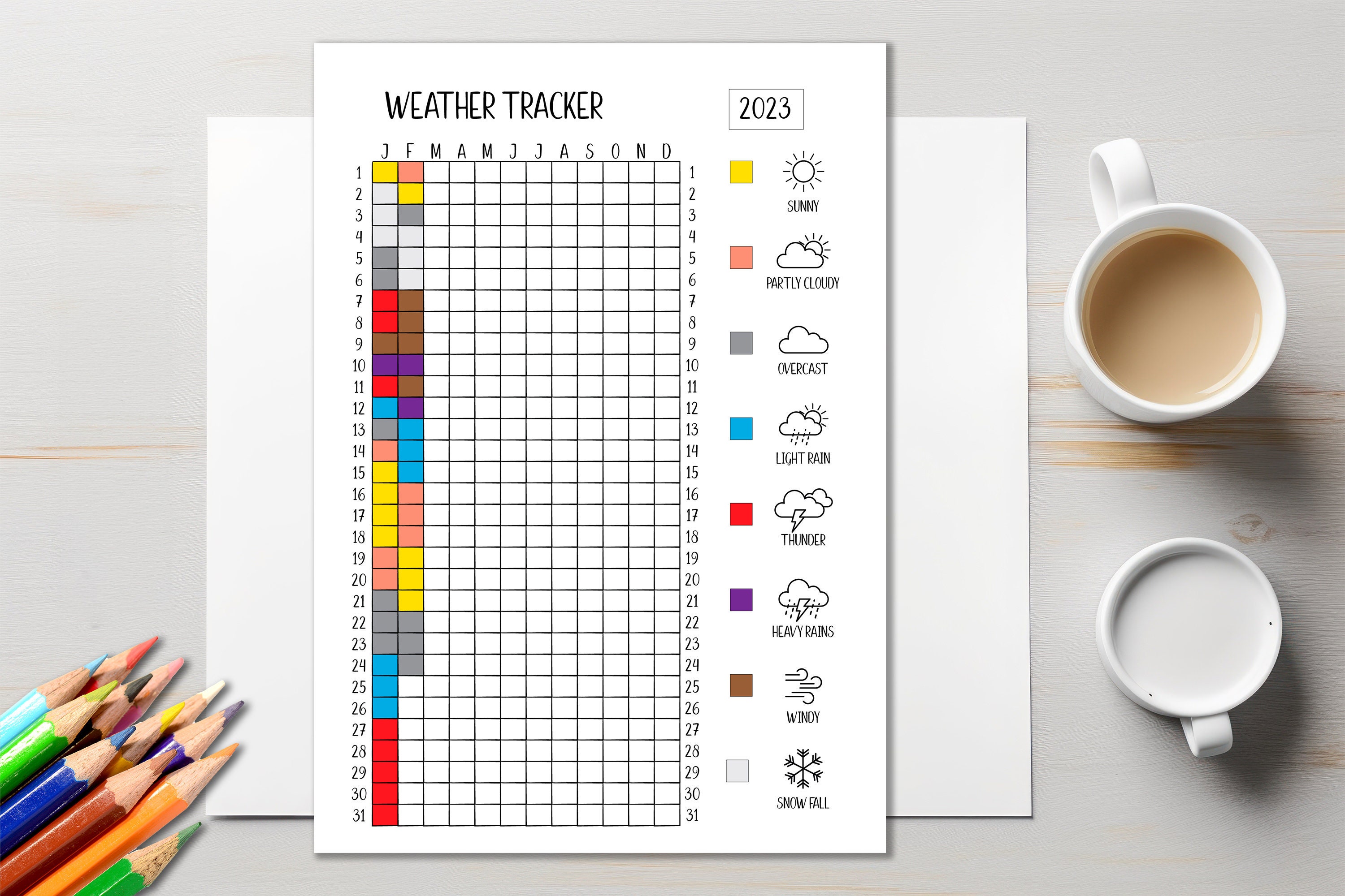 Daily Weather Tracker Printable, Weather in Pixels, Daily Journal ...