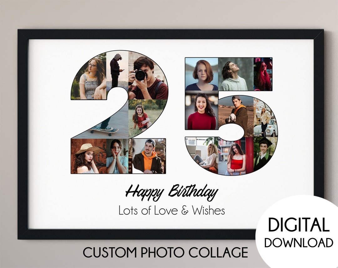 25th Birthday Photo Collage Gift, 25th Anniversary Gift, Number Photo ...