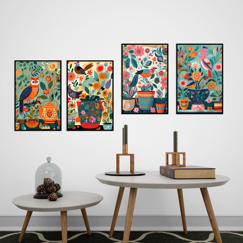 Colourful Indian Floral Art Set of 4 Living Room Decor - Etsy
