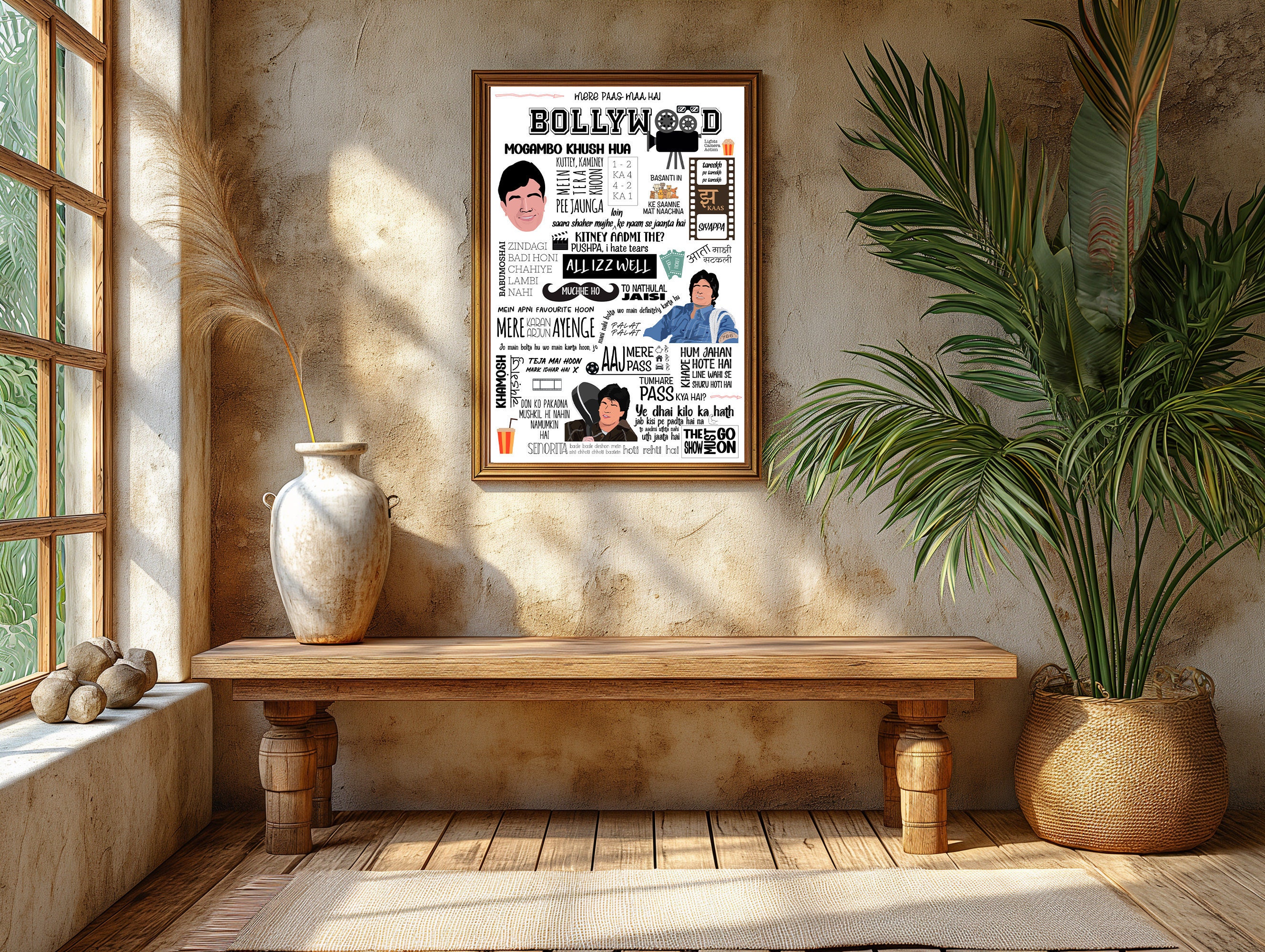 Bollywood Dialogues Collage, Famous Movie Dialogues, Desi Wall Art ...