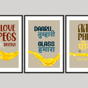 Funny Indian Bar Phrases, Set of 6 Indian Wall Art, Hindi Phrases ...