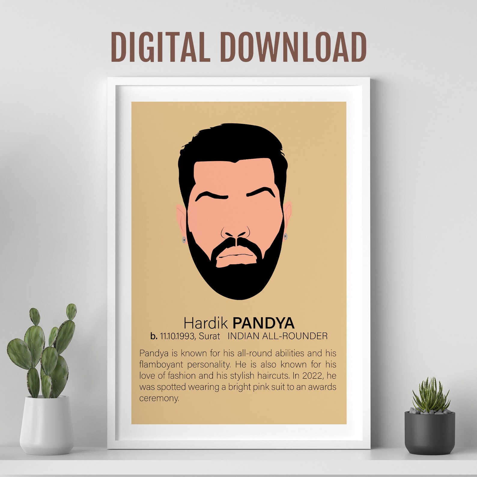 Hardik Pandya Cricket Poster, Indian Sports Decor, Gift for Cricket ...