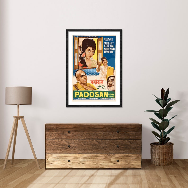 Padosan Movie Poster, Desi Wall Art, Bollywood Movie Poster, Retro ...