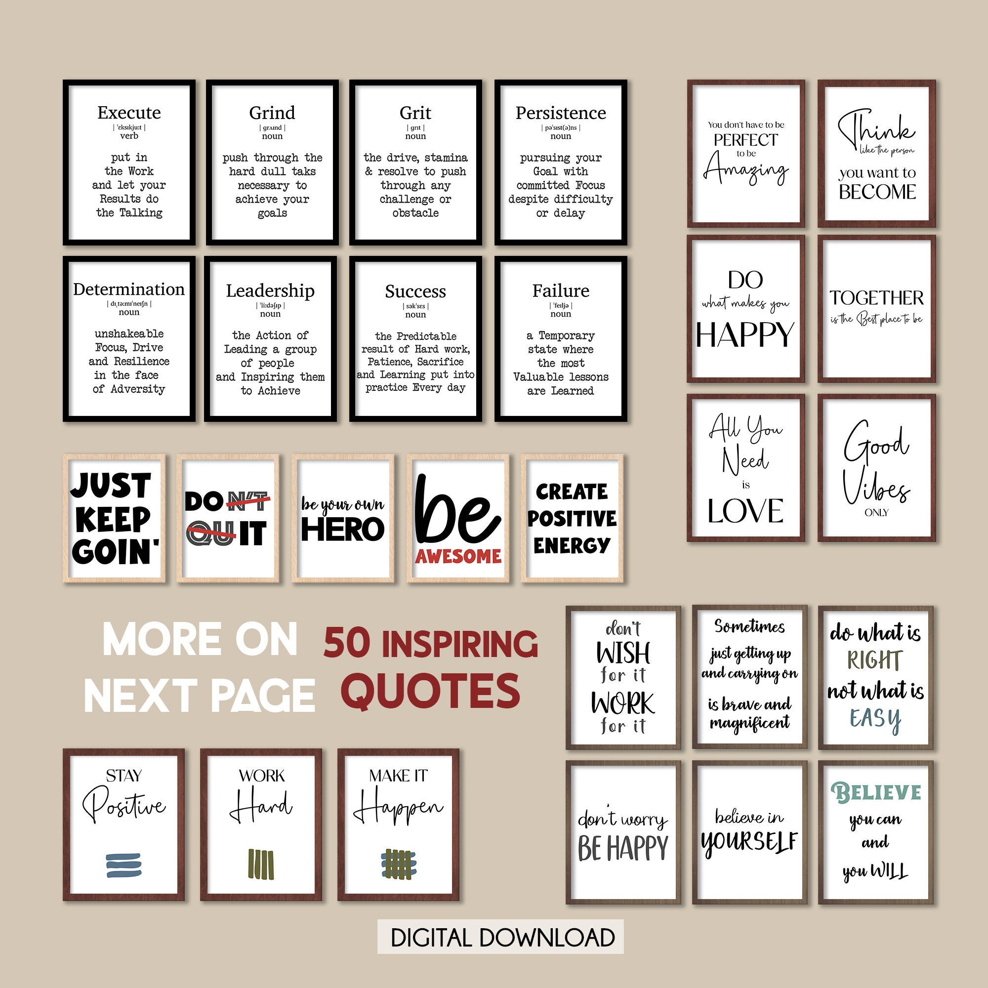 Set of 50 Inspirational Prints, Positive Affirmations, Motivational ...