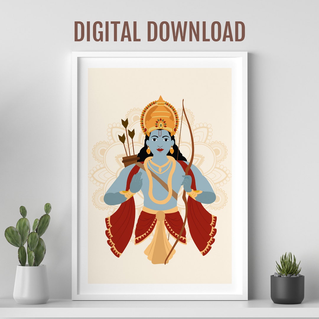 Lord Rama Digital Print, Hindu God Poster, Meditation Wall Art, Hindu ...