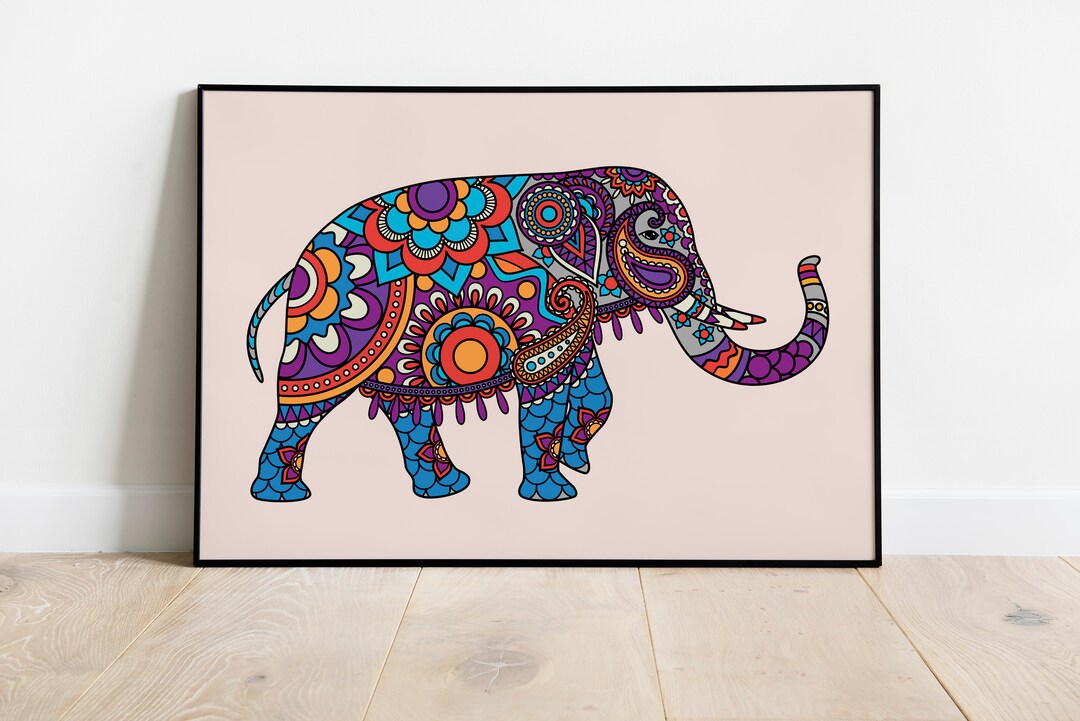 Colourful Indian Elephant Print, Indian Folk Art, Indian Livingroom ...