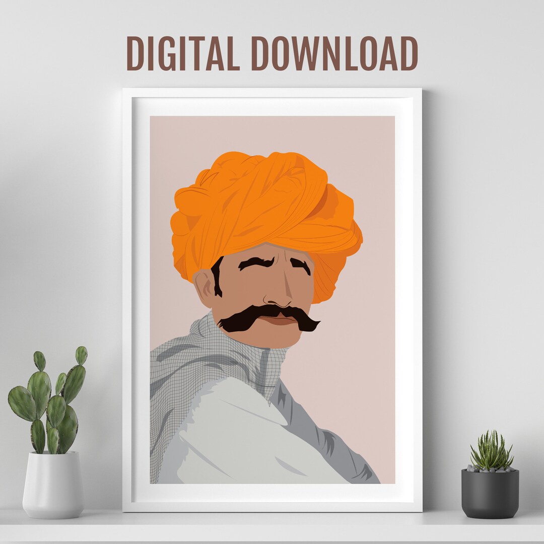 Rural Indian Man in Traditional Headgear, Brown Man Art, Desi Indian ...