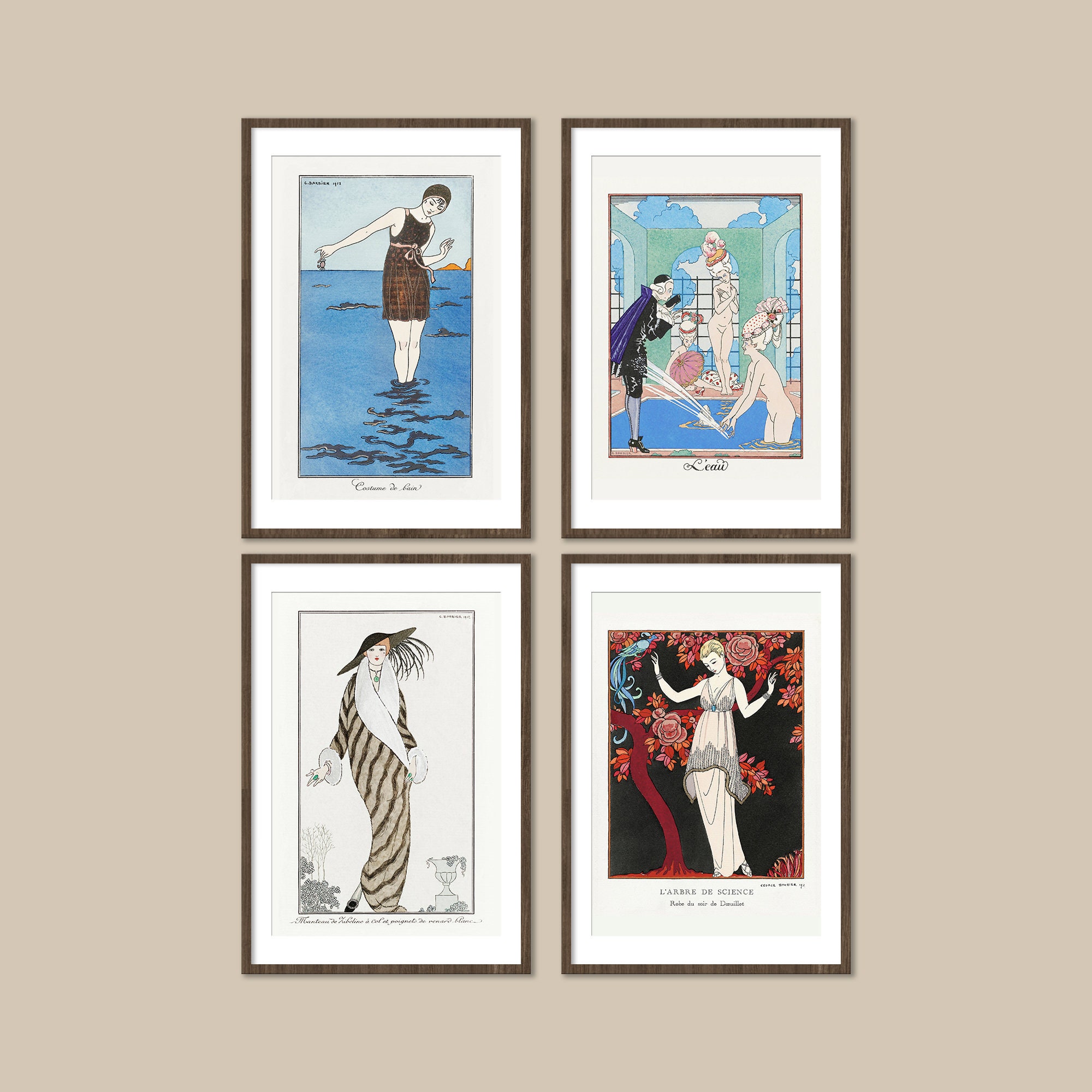 Set of 4 George Barbier Prints Art Deco Prints, Vintage Fashion Prints ...