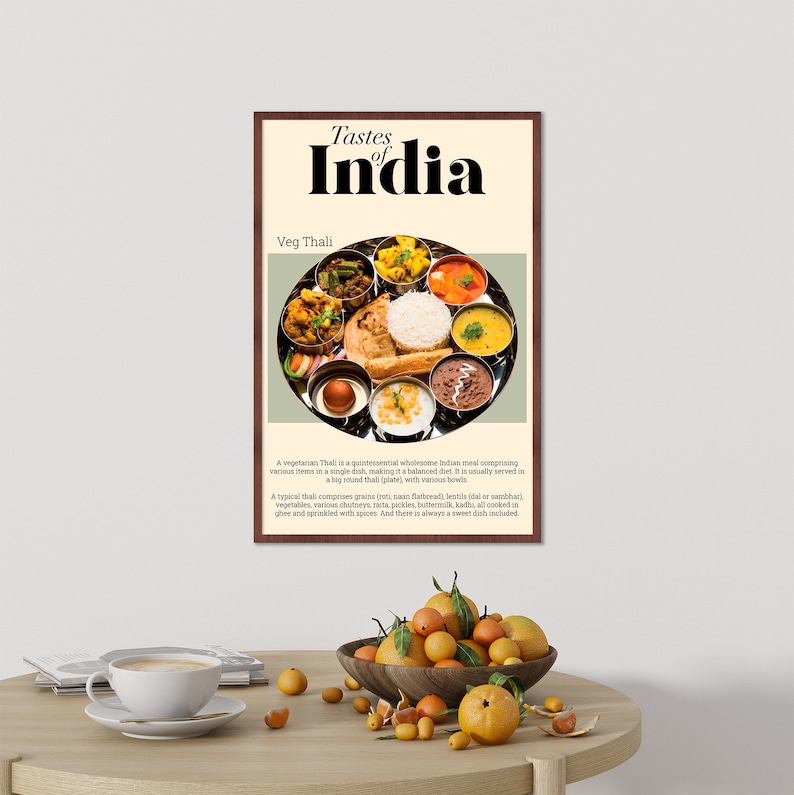 Veg Thali Food Poster, Desi Indian Food Art, Asian Food Art, Colourful ...