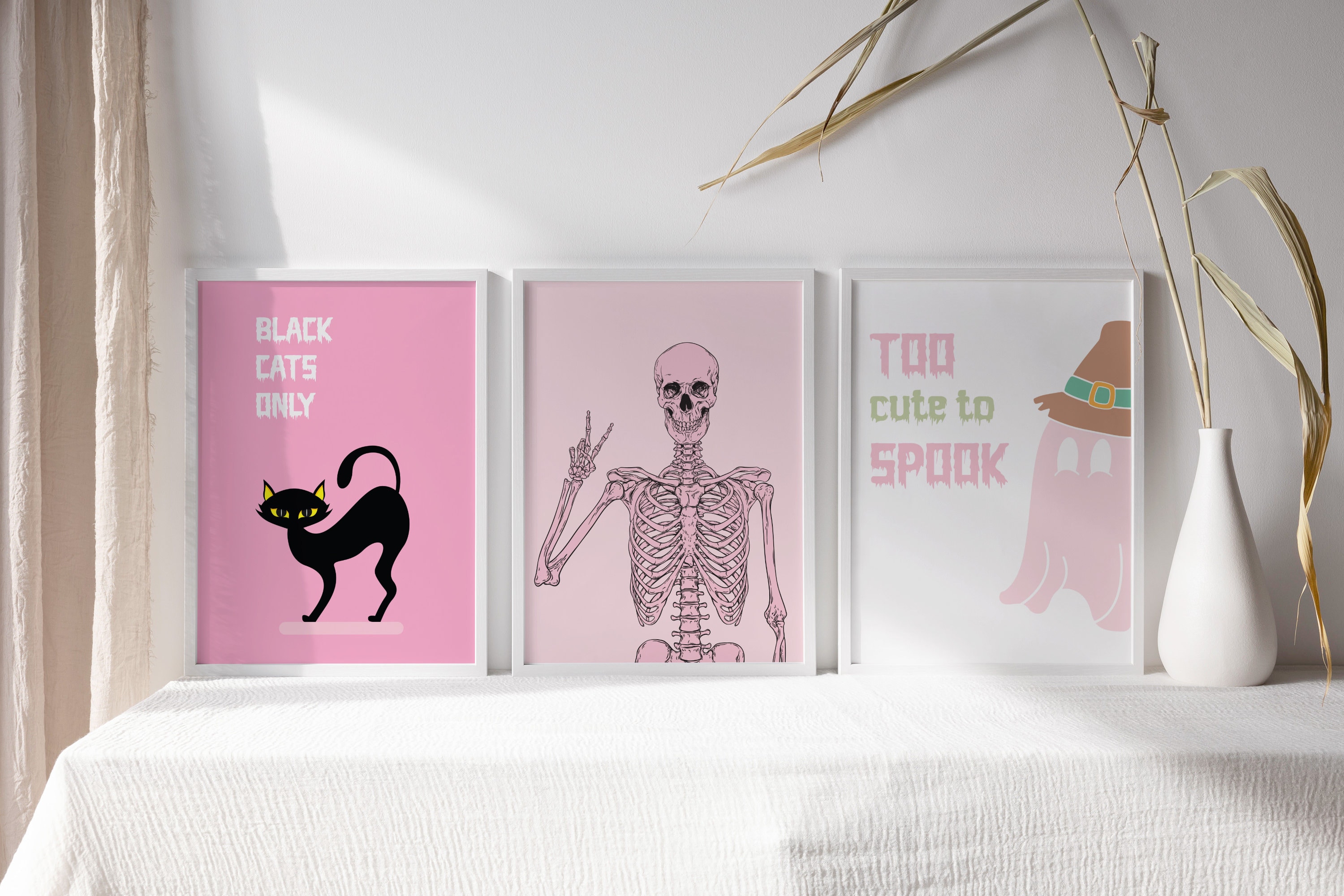 Pink Halloween Decor, Set of 8 Halloween Prints, Pink Halloween, Pastel ...