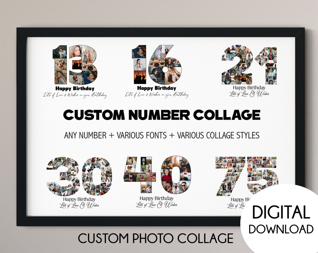 Custom Number Collage Custom Photo Collage Birthday Photo - Etsy