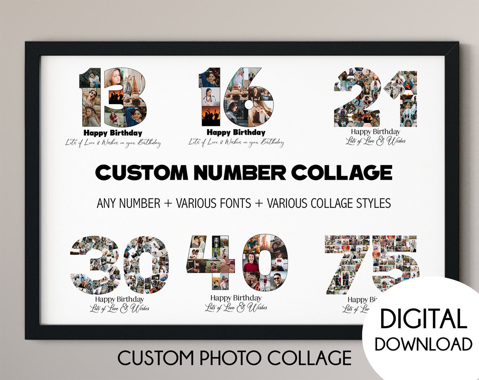 Custom Number Collage Custom Photo Collage Birthday Photo - Etsy
