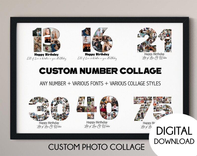 Custom Number Collage Custom Photo Collage Birthday Photo - Etsy