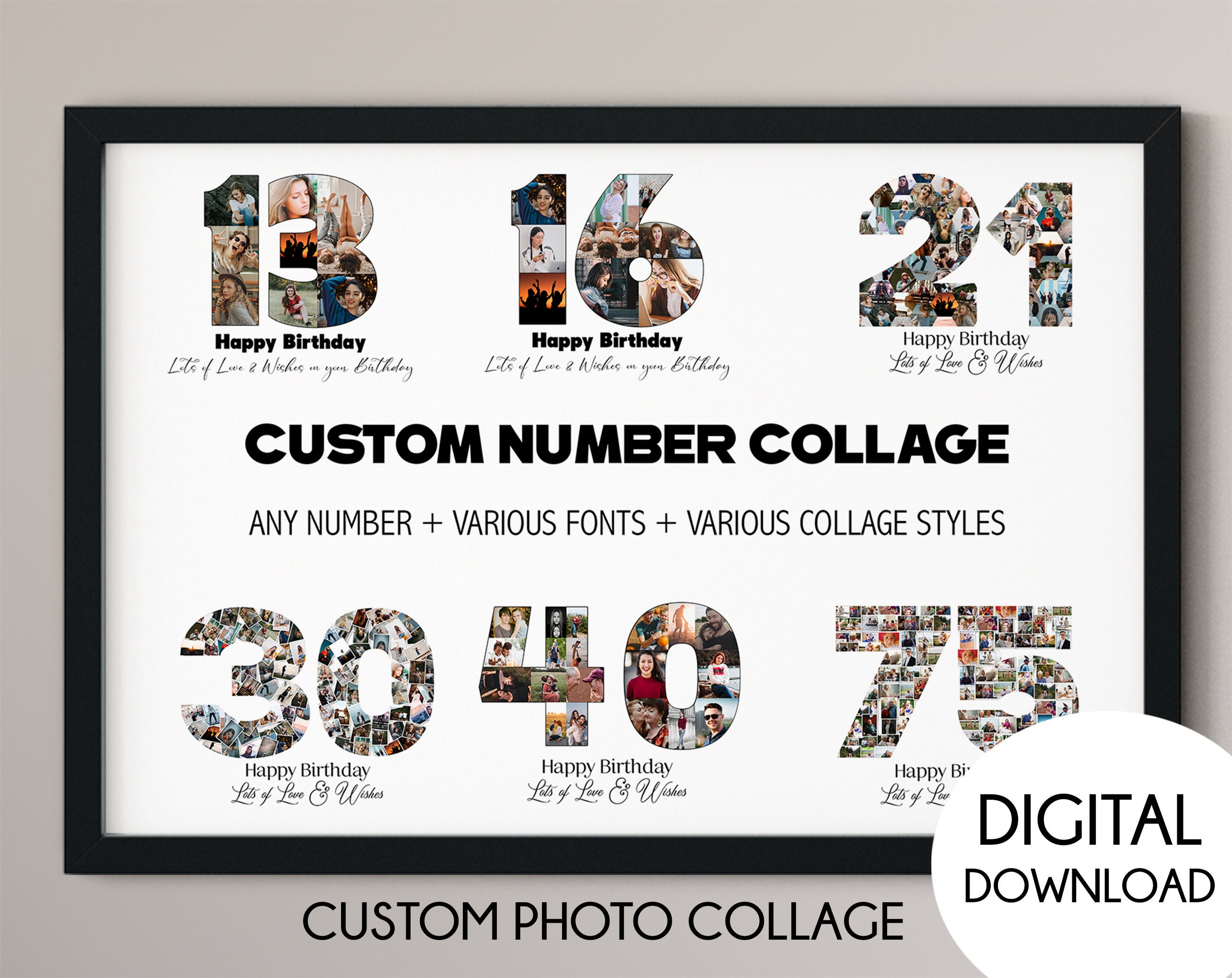 Custom Number Collage Custom Photo Collage Birthday Photo - Etsy