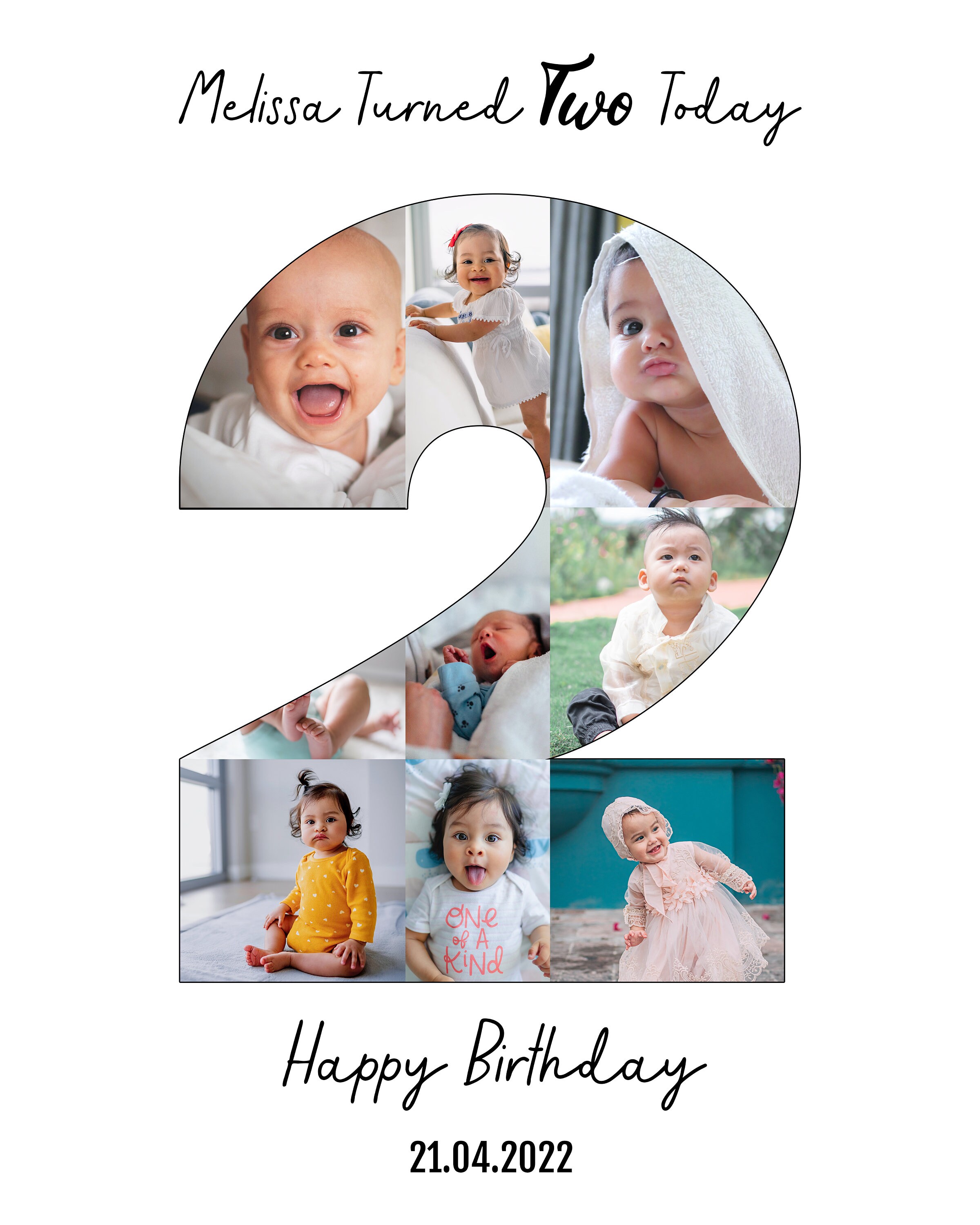 2nd Birthday Photo Collage, 2nd Birthday Gift, Birthday Gift, Number ...