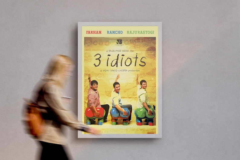 3 Idiots Movie Poster, Desi Wall Art, Bollywood Movie Poster, Retro ...