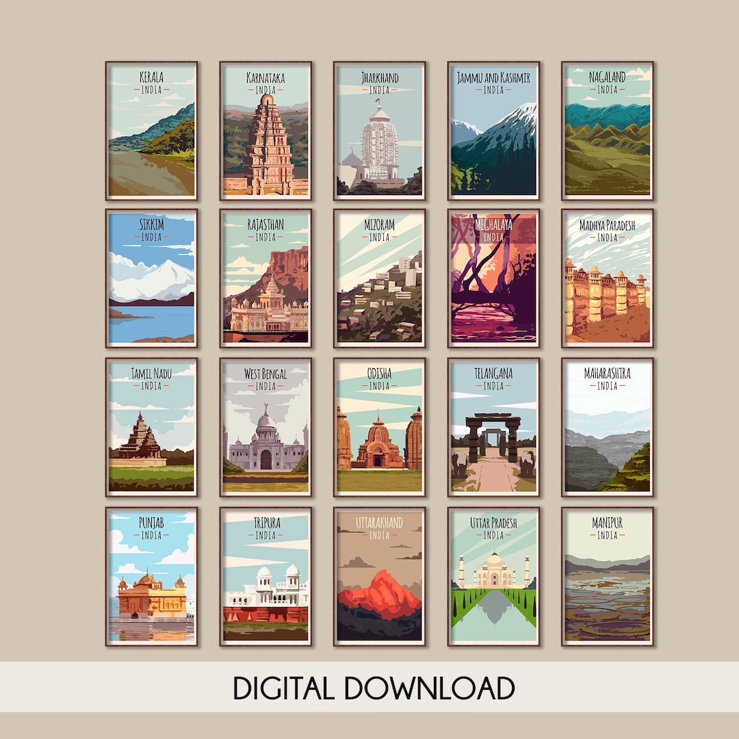 India Travel Posters, Set of 20 Travel Posters, Vintage Travel Posters ...