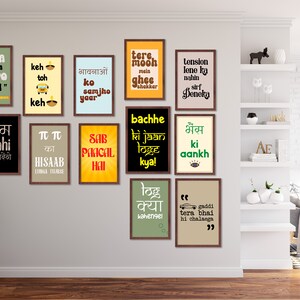 Indian Culture Phrases, Set of 12 Indian Wall Art, Desi Art, Hindi ...