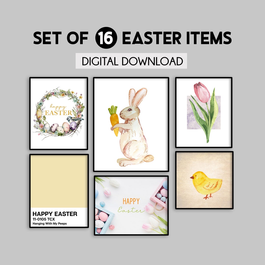 Easter Printable Wall Art, Set of 16 Easter Prints, Easter Home Decor ...