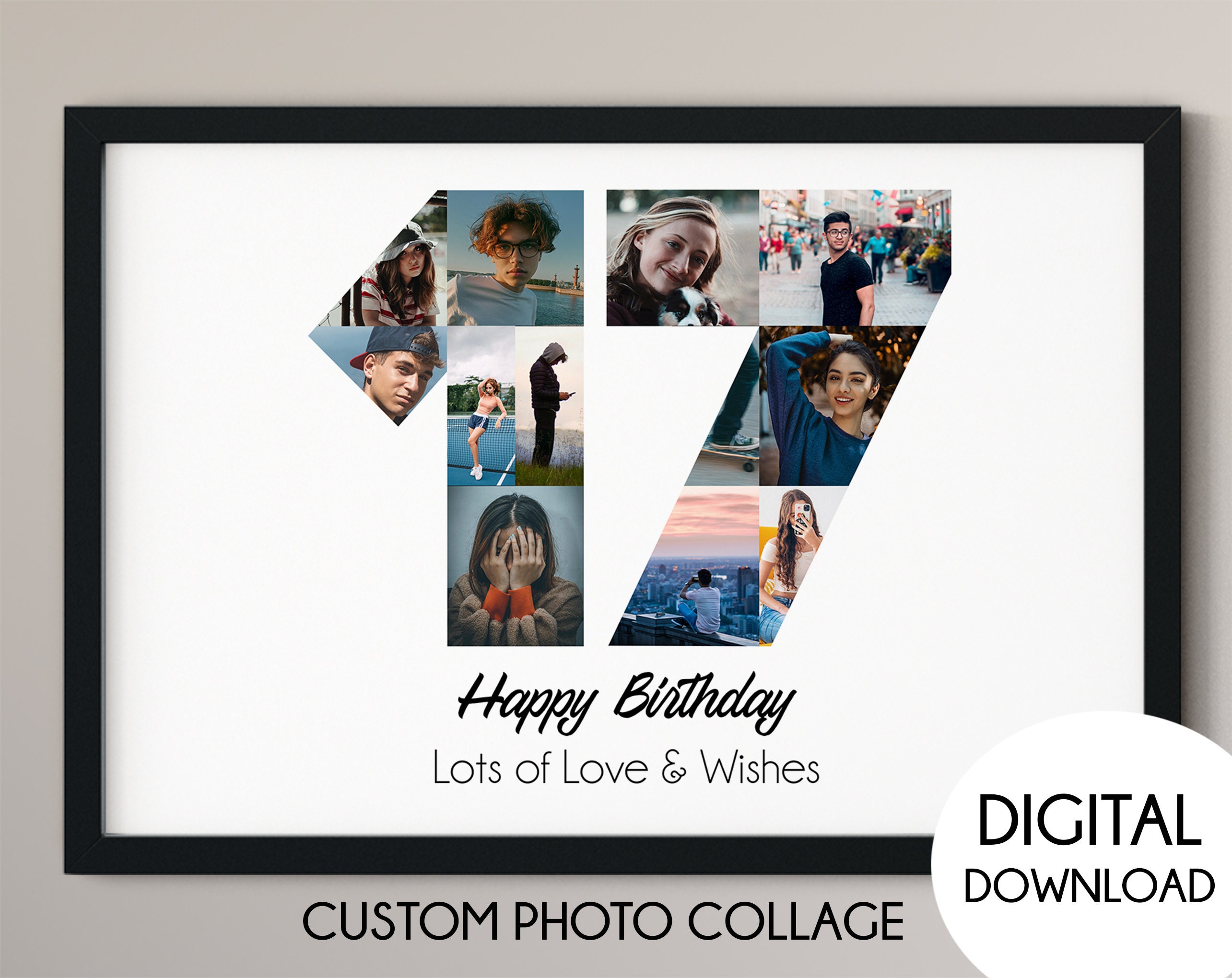 17th Birthday Photo Collage, 17th Anniversary Gift, Number Photo ...