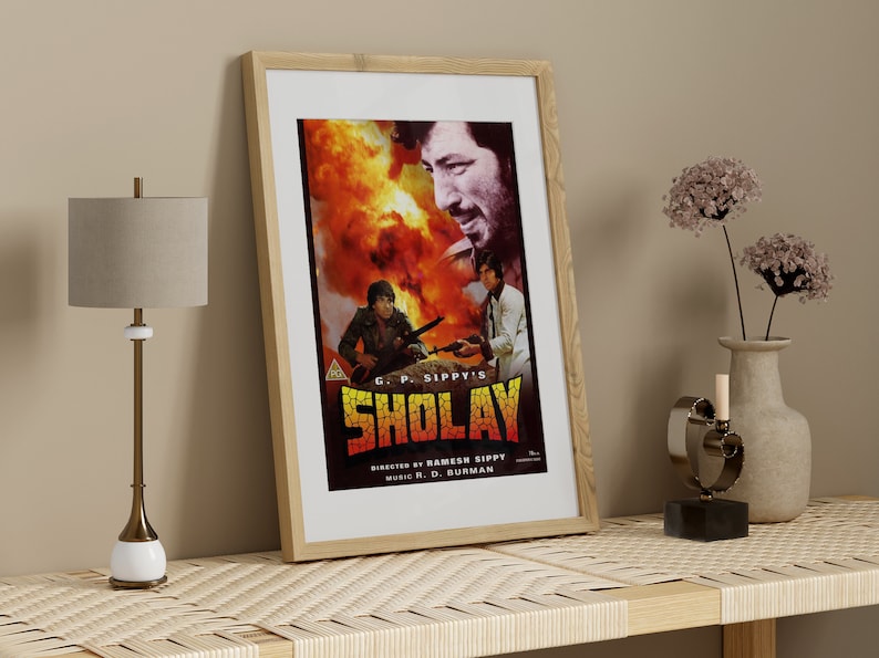 Sholay Movie Poster, Desi Wall Art, Bollywood Movie Poster, Desi Art ...