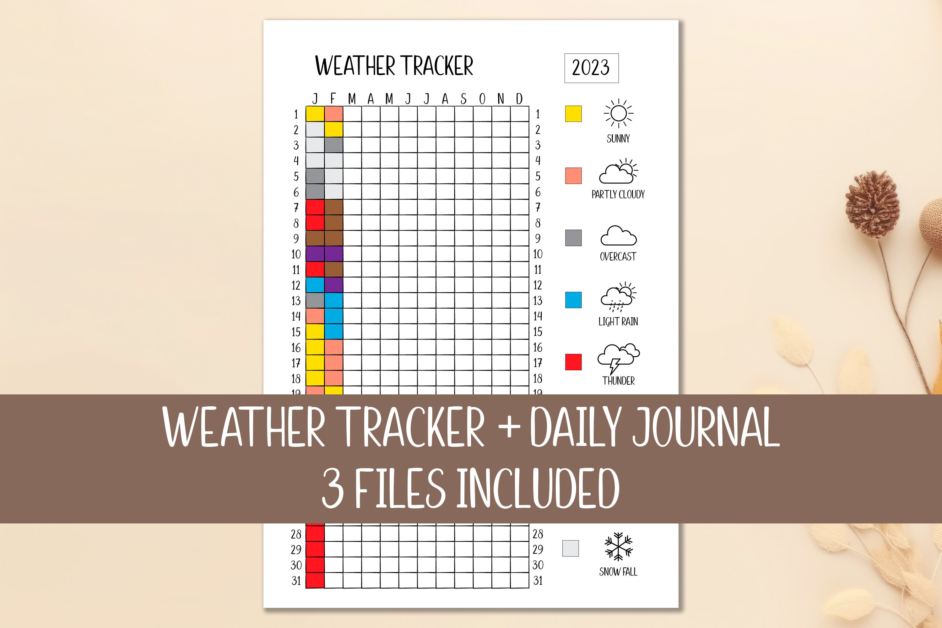 Daily Weather Tracker Printable, Weather in Pixels, Daily Journal ...