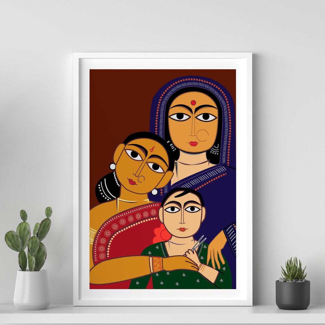 Jamini Roy Style Painting, Colourful Indian Vintage Art, Living Room ...