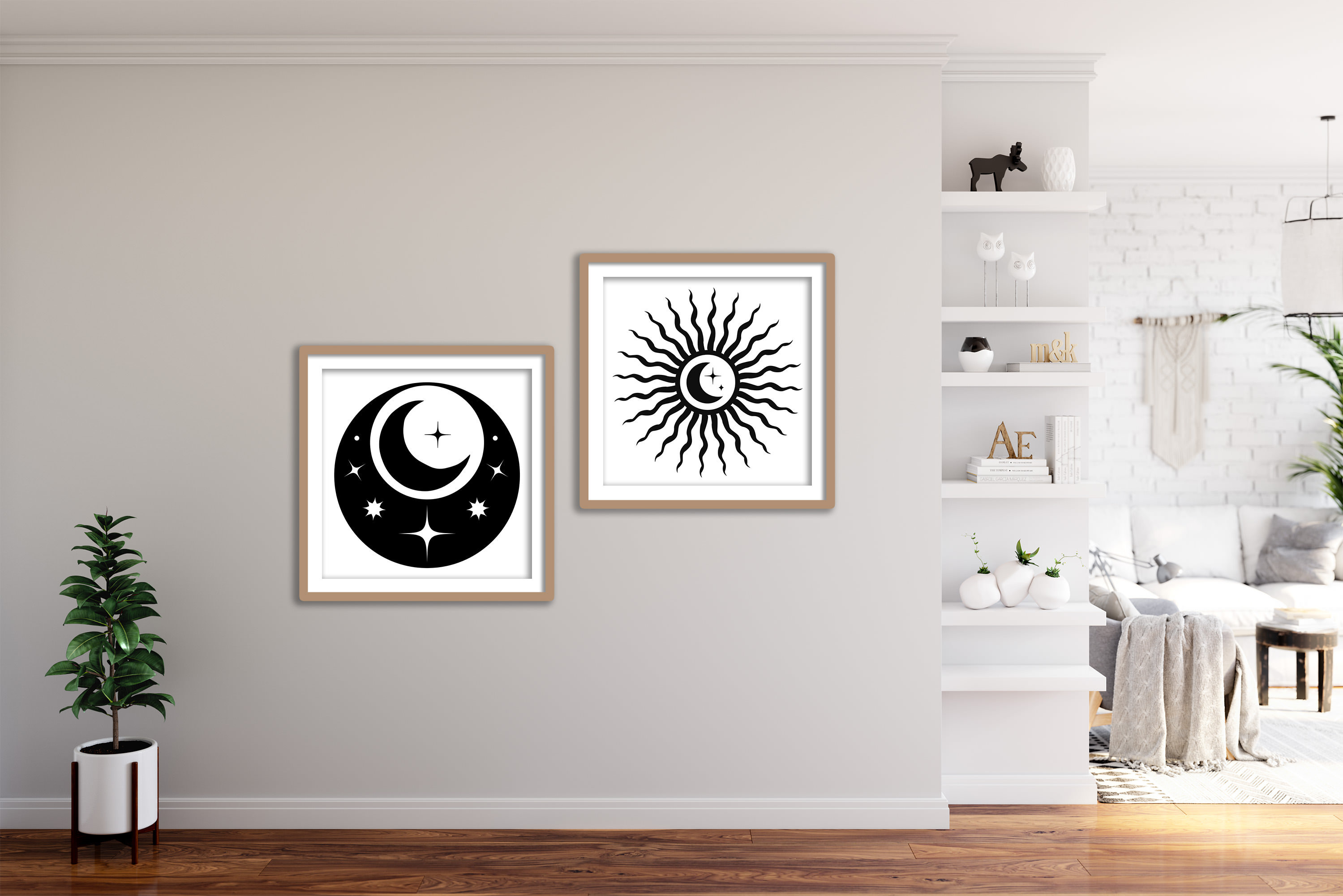Set of 12 Celestial Wall Prints, Moon Print Set, Sun Print ...