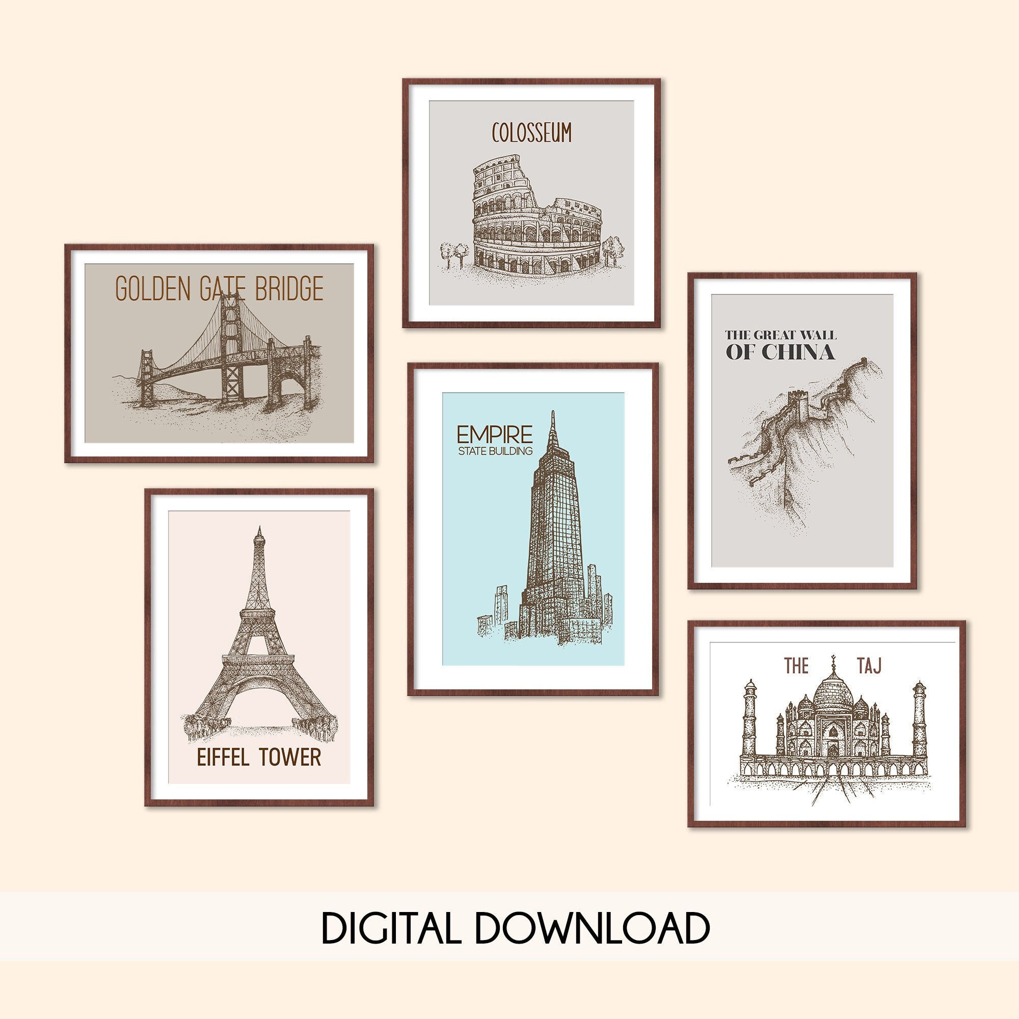 International Travel Posters, Set of 6 Retro Posters, Travel Wall Art ...