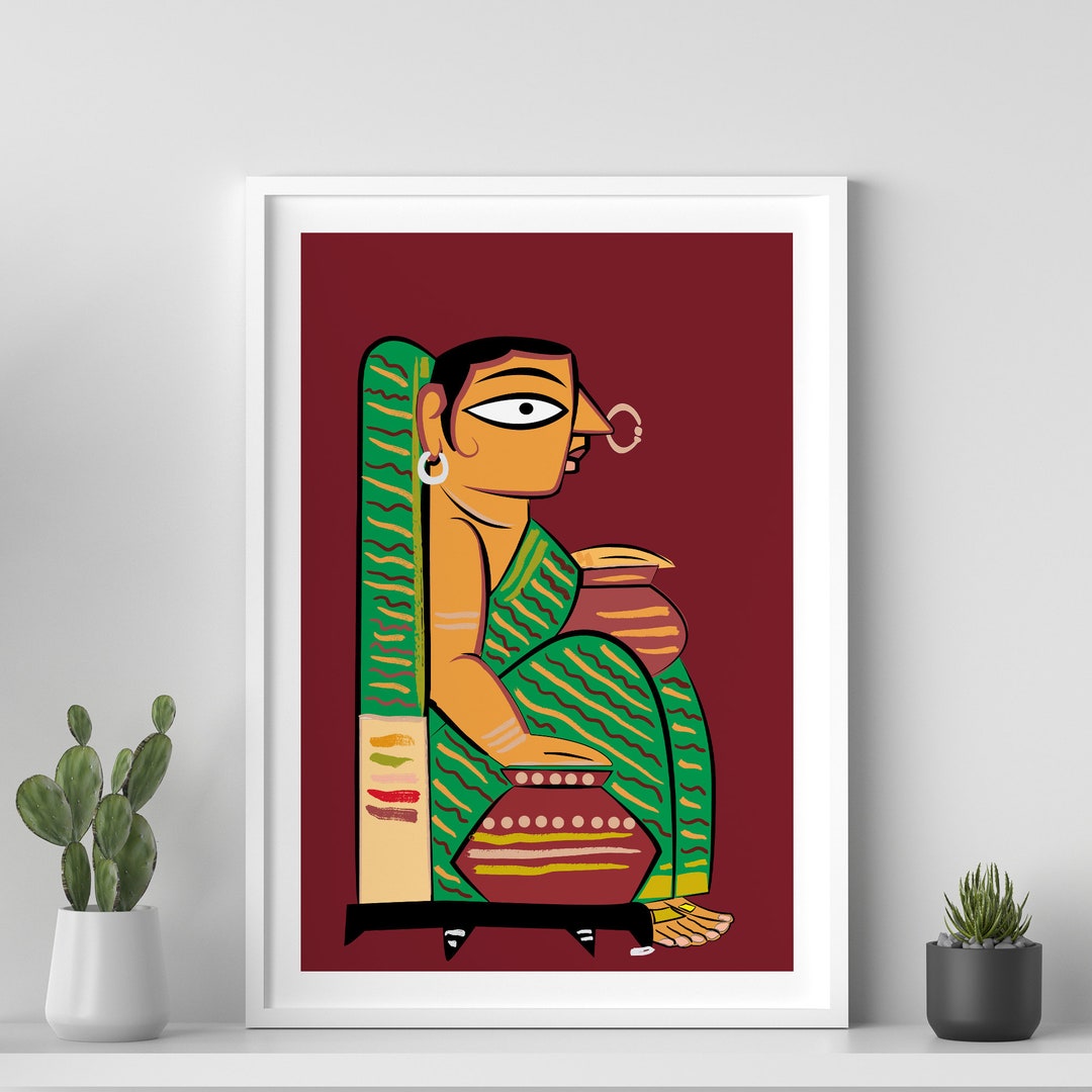 Jamini Roy Style Painting, Colourful Indian Vintage Art, Living Room ...
