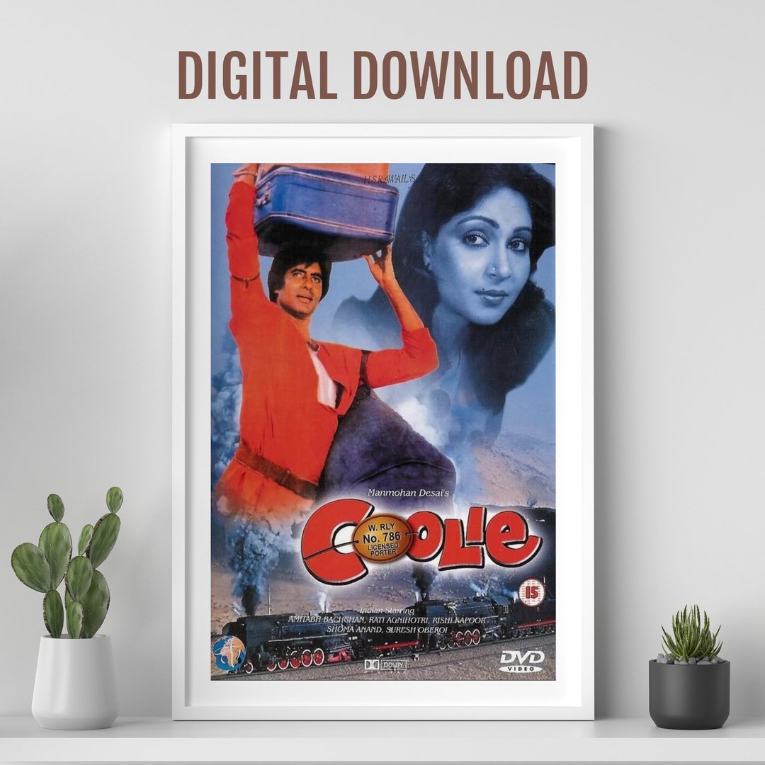 Coolie Movie Poster, Desi Wall Art, Bollywood Movie Poster, Retro ...