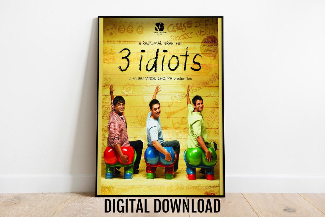 3 Idiots Movie Poster, Desi Wall Art, Bollywood Movie Poster, Retro ...