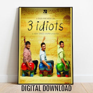 3 Idiots Movie Poster, Desi Wall Art, Bollywood Movie Poster, Retro ...