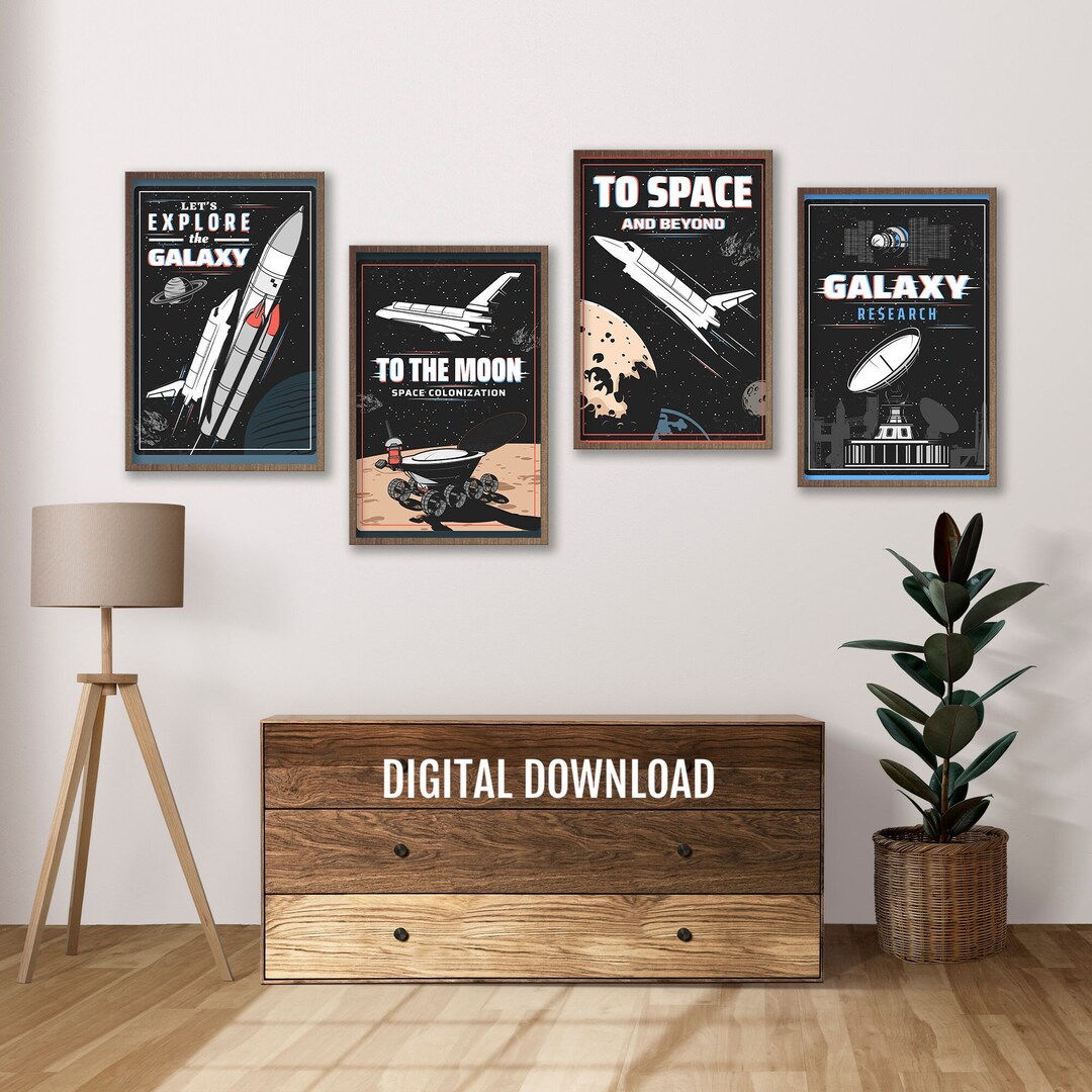 Gift Set of 4 Space Posters Space Wall Art, NASA Wall Art, Rocket Wall ...
