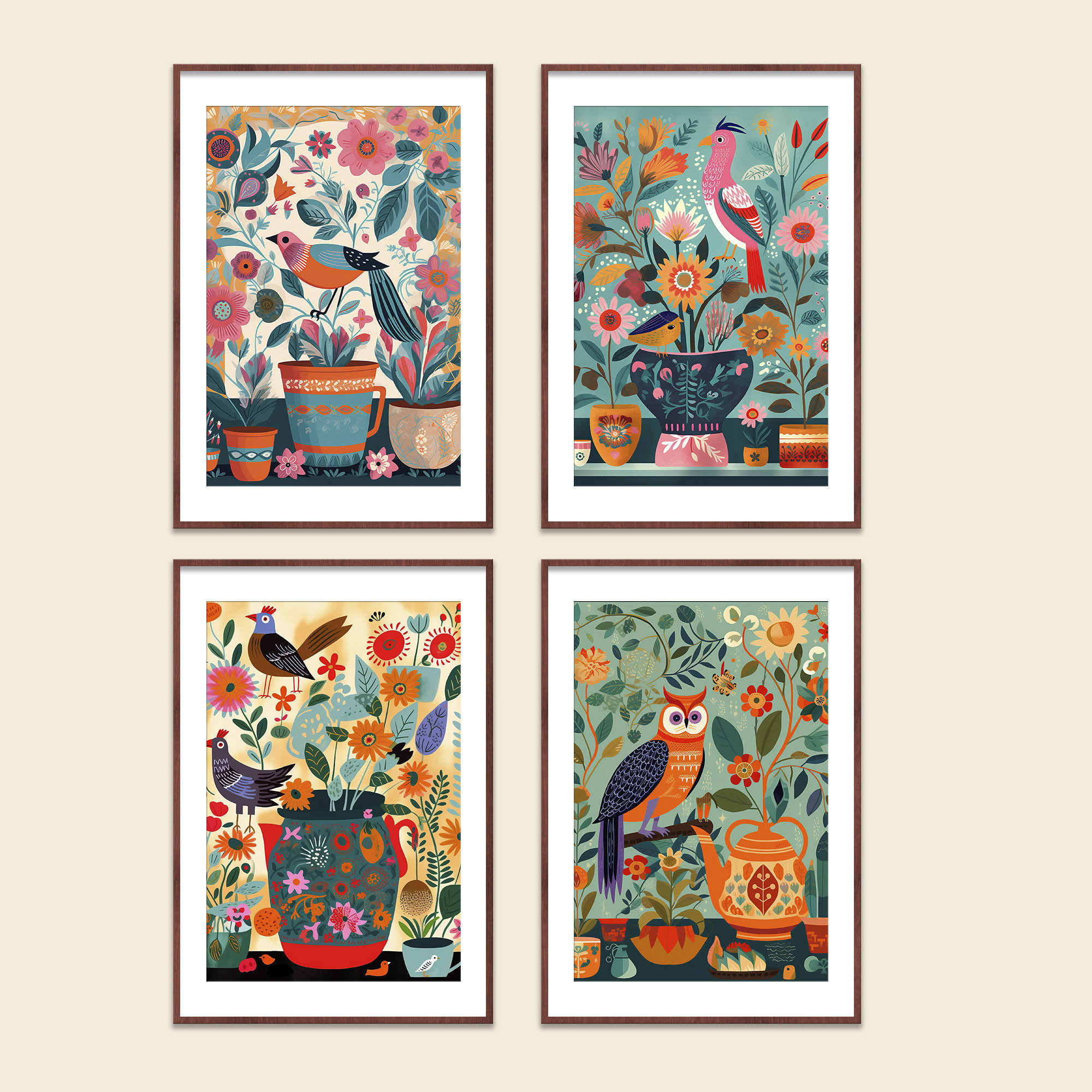 Colourful Indian Floral Art Set of 4 Living Room Decor - Etsy