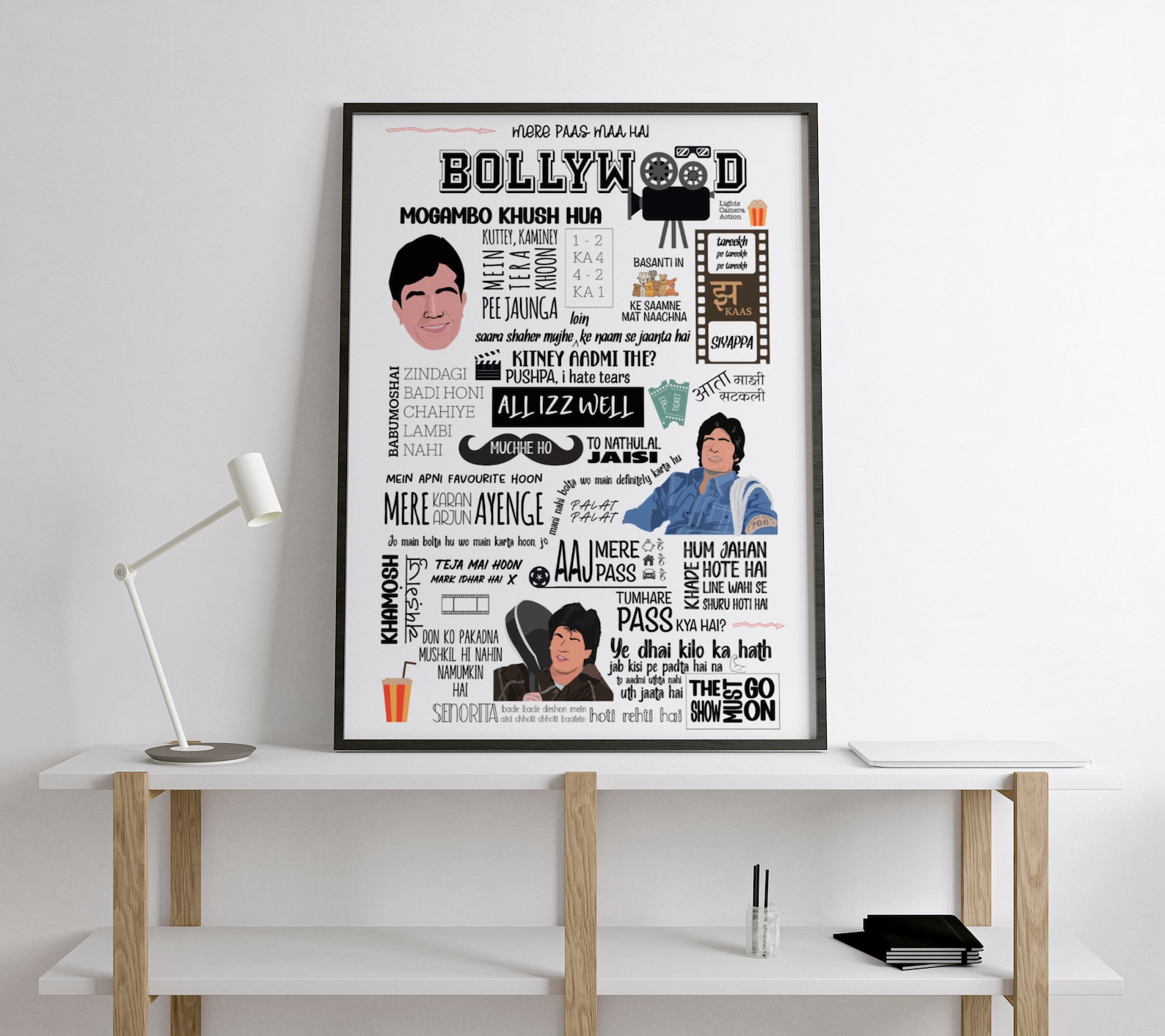 Bollywood Dialogues Collage, Famous Movie Dialogues, Desi Wall Art ...