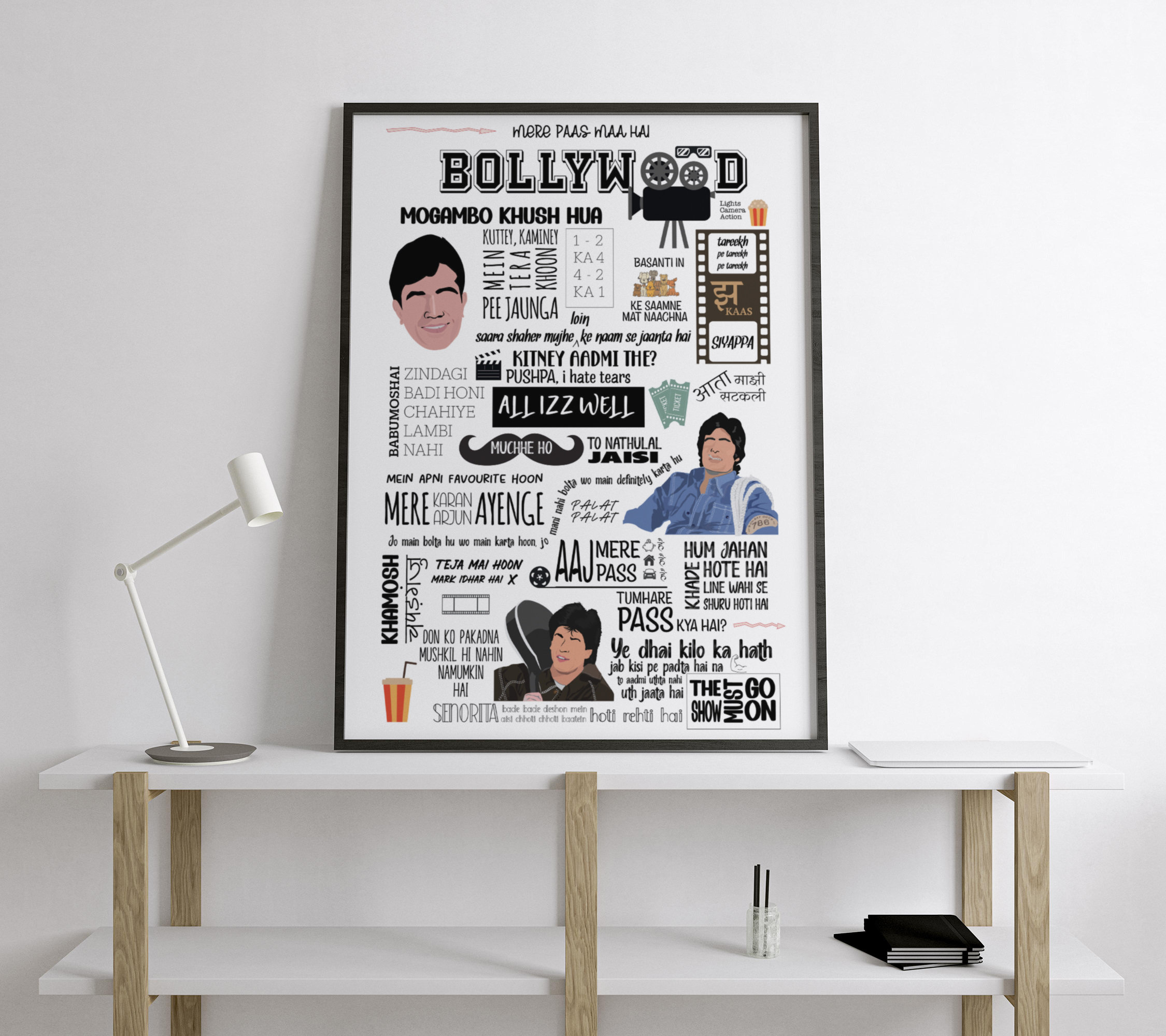 Bollywood Dialogues Collage, Famous Movie Dialogues, Desi Wall Art ...