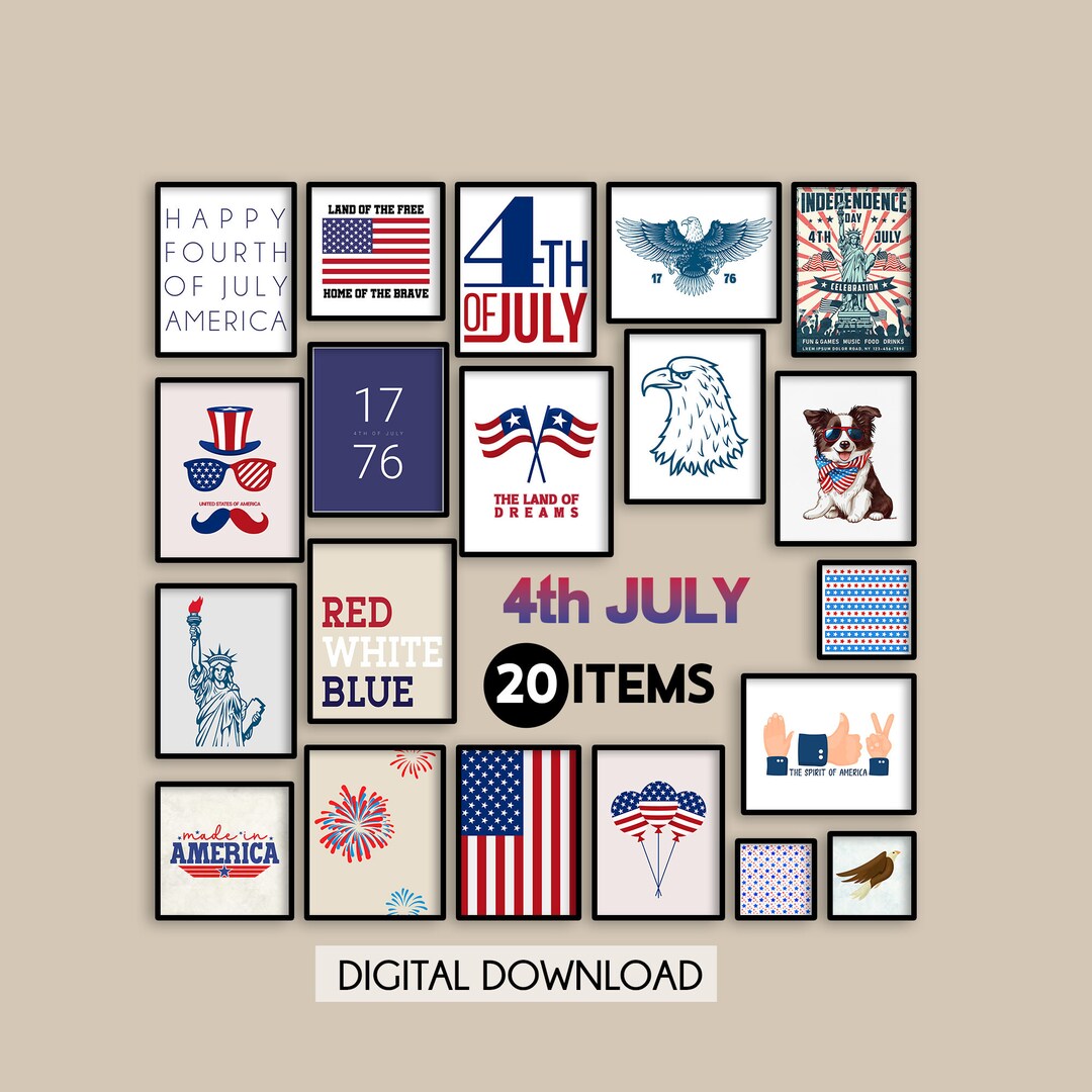Gift Set for 4th of July Art Mega Bundle, Set of 20 Prints, Fourth of ...