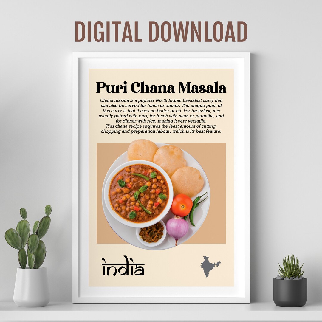 Puri Chana Masala Poster, Desi Indian Food Art, Asian Food Art ...