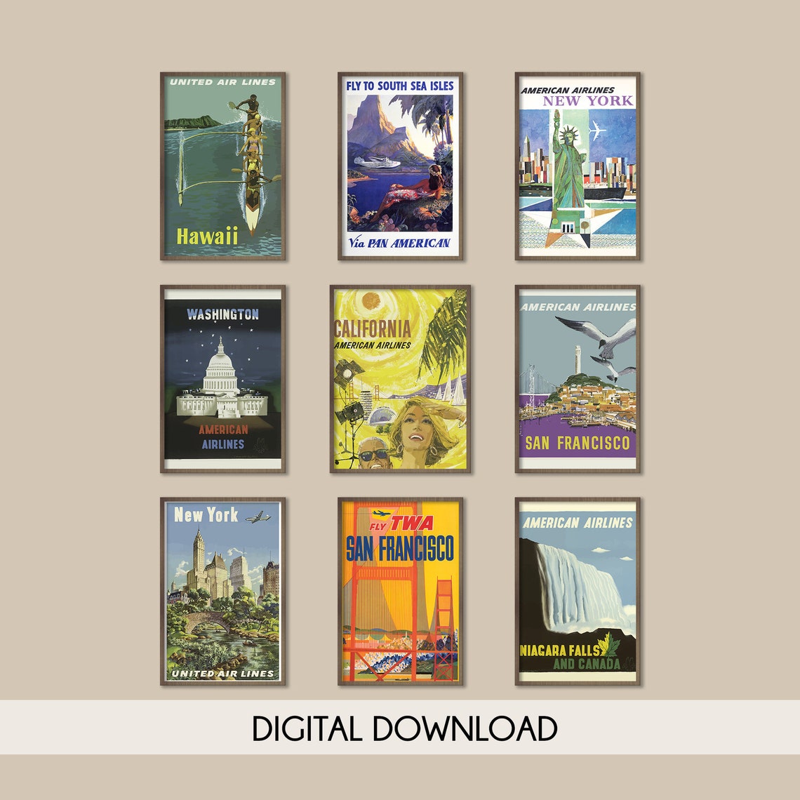 Vintage Airline Posters, Set of 21 Airline Posters, Vintage Travel ...