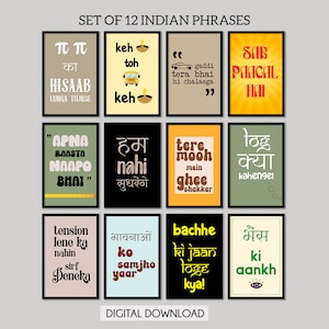 Indian Culture Phrases, Set of 12 Indian Wall Art, Desi Art, Hindi ...