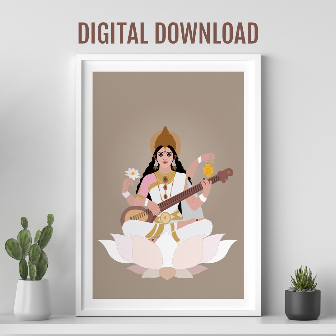 Goddess Saraswati Digital Print, Hindu Goddess Poster, Meditation Wall ...