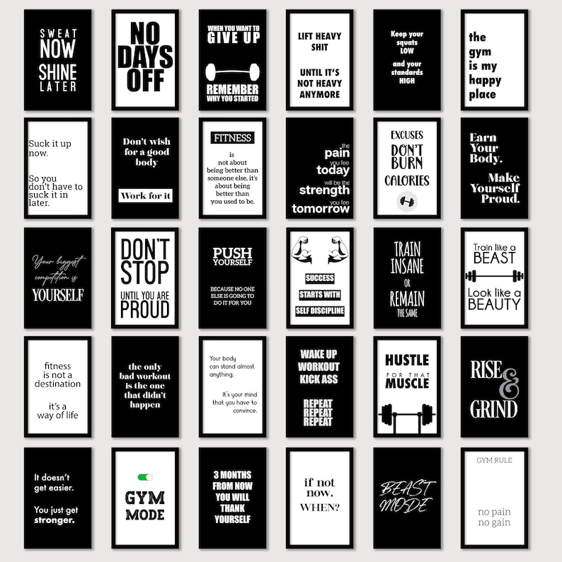 Set of 30 Gym Wall Art Bundle, Home Gym Signs, Gym Quotes Decor ...