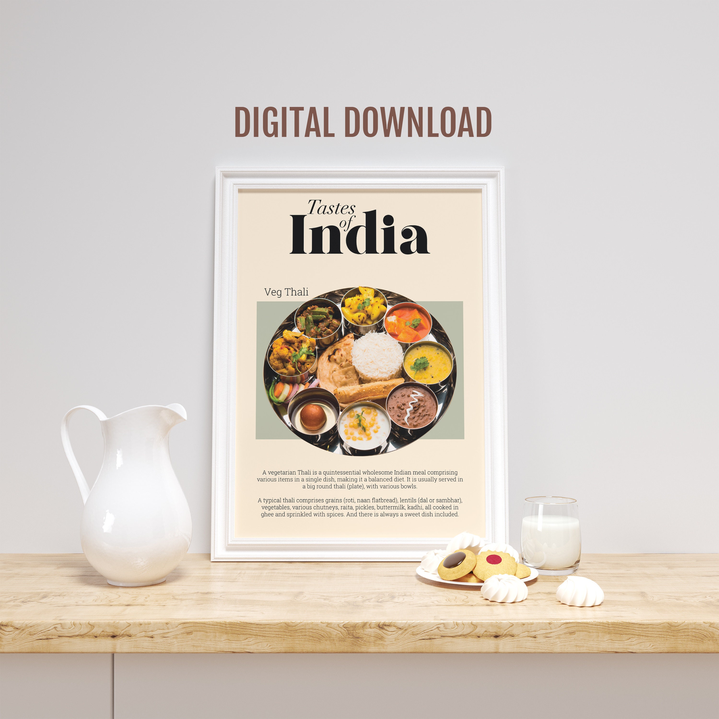 Veg Thali Food Poster, Desi Indian Food Art, Asian Food Art, Colourful ...