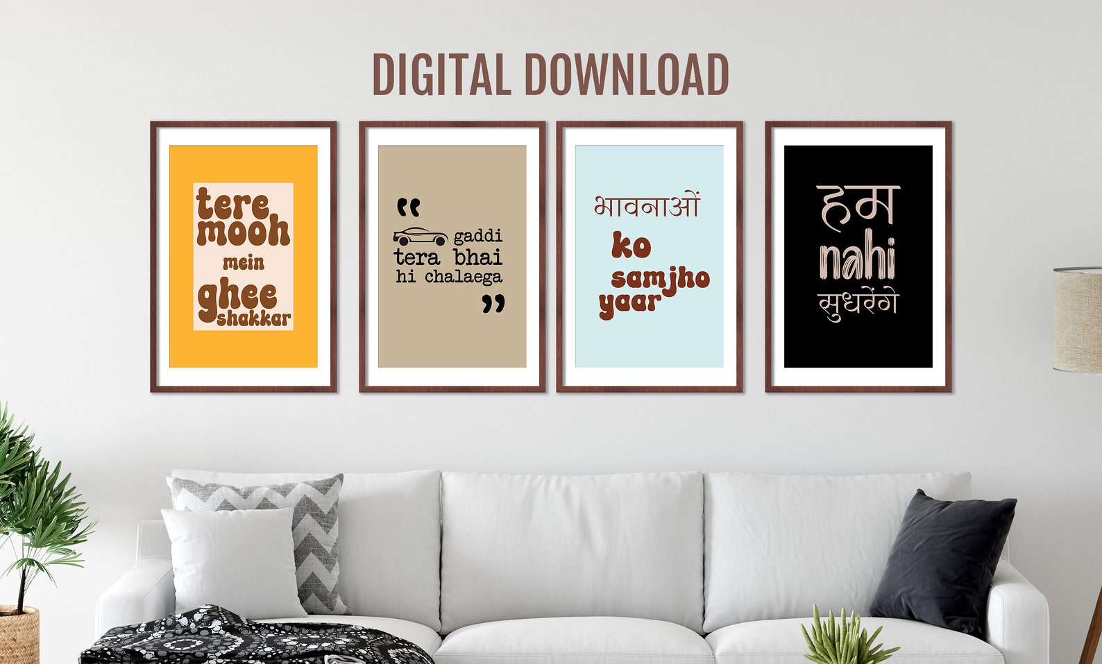Funny Indian Culture Phrases, Set of 24 Indian Wall Art, Hindi Phrases ...