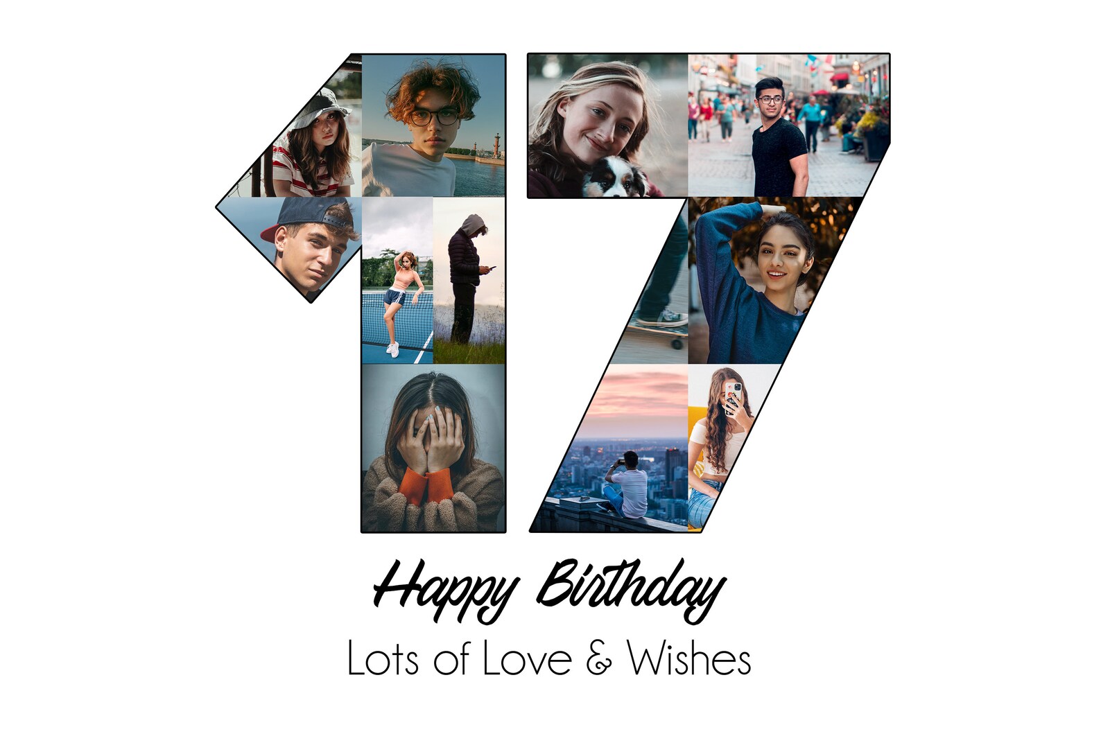 17th Birthday Photo Collage, 17th Anniversary Gift, Number Photo ...